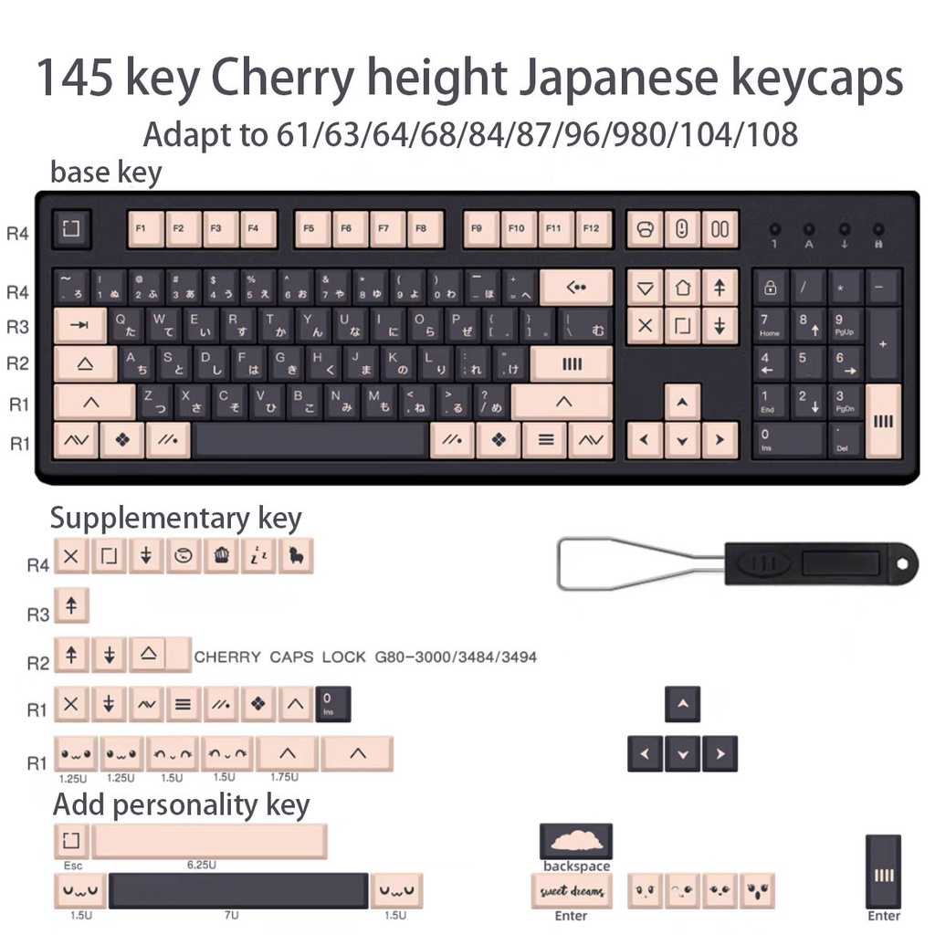Bliss 145 Keys PBT Dye Sublimation Cherry Profile Keycaps Set for ...