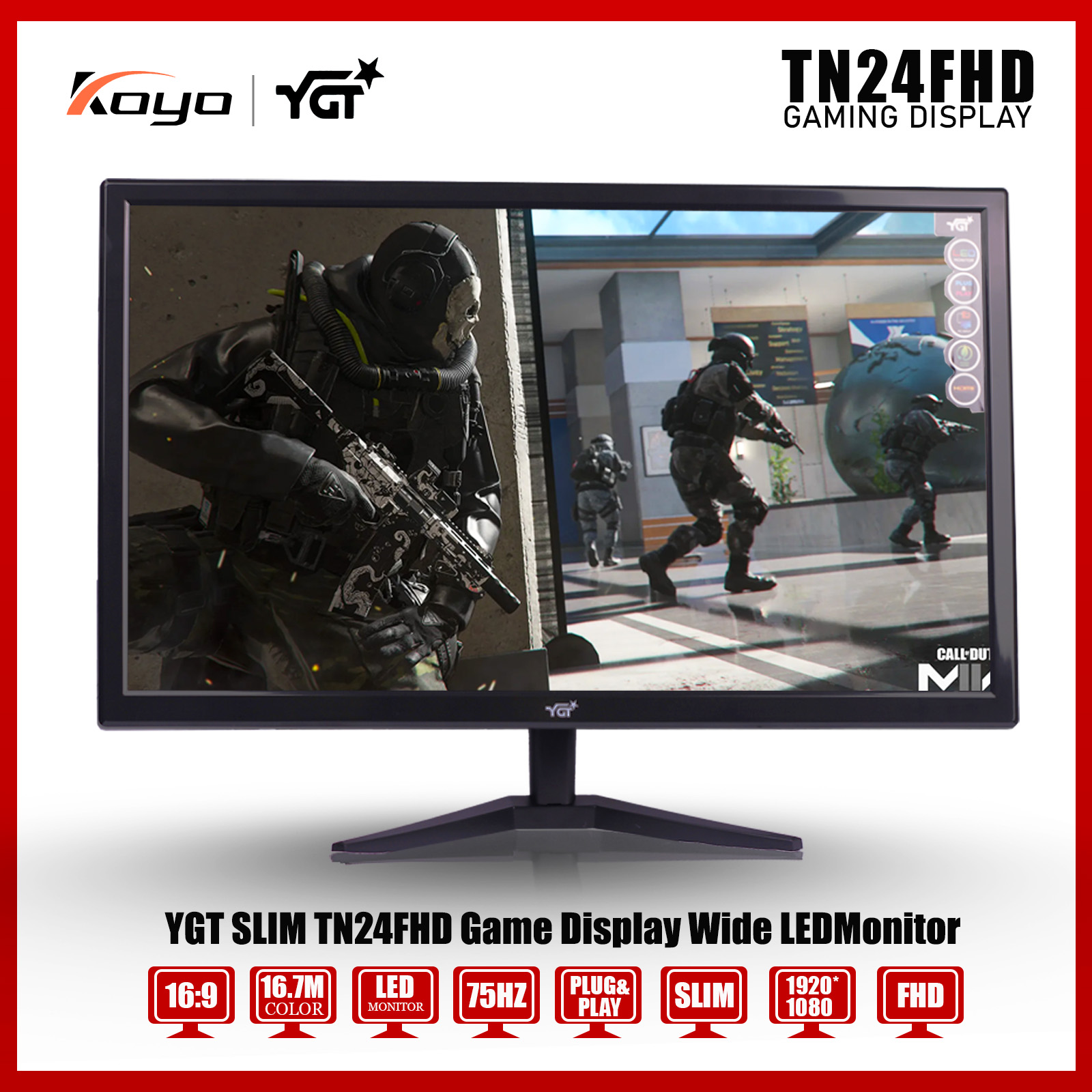 YGT SLIM TN24FHD 75HZ 1920-1080 Game Display Wide LED Monitor with VGA/HDMI ports | Lazada PH