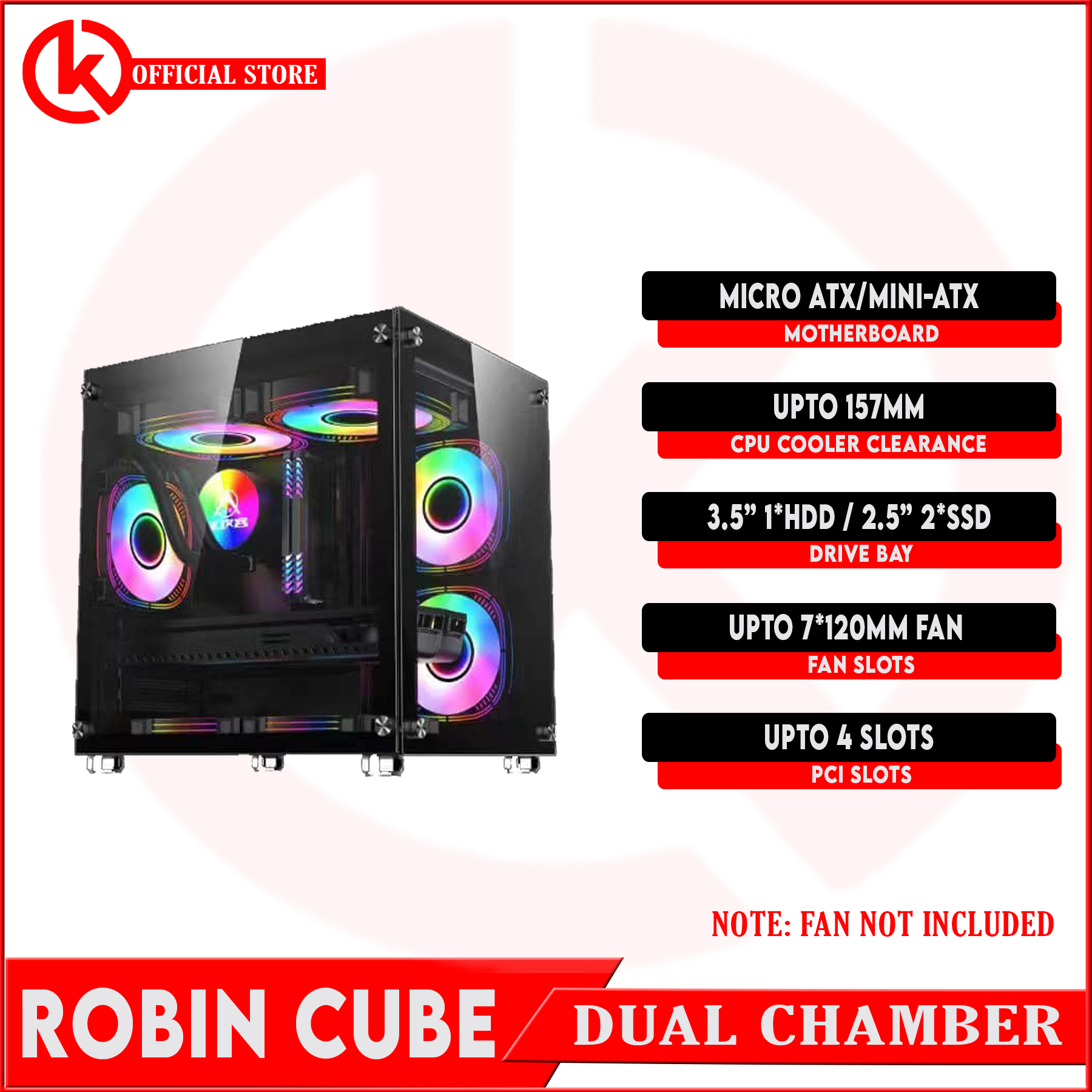 KEYTECH Robin Cube DUAL CHAMBER CASE MICRO ATX MINI ITX Desktop Gaming ...