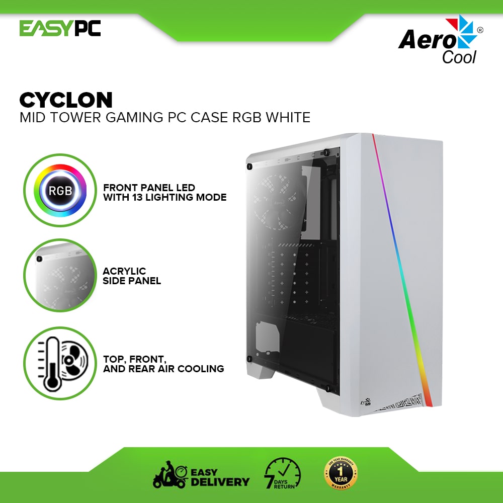EasyPC | Aerocool Cyclon Mid Tower Gaming Pc Case RGB White, Unique LED ...