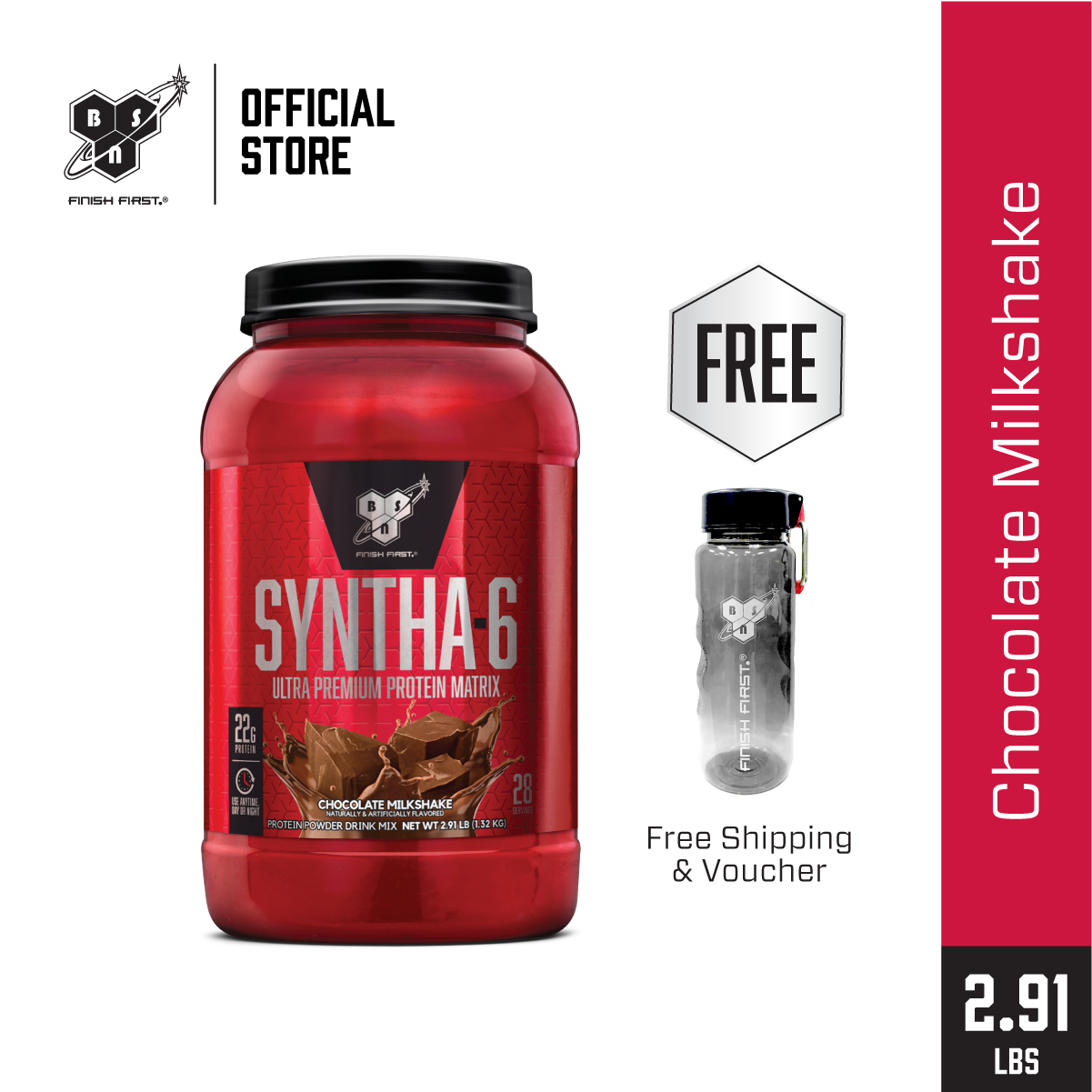 BSN SYNTHA-6 Whey Protein 2.91lbs - Chocolate Milkshake [FREE BSN Water ...