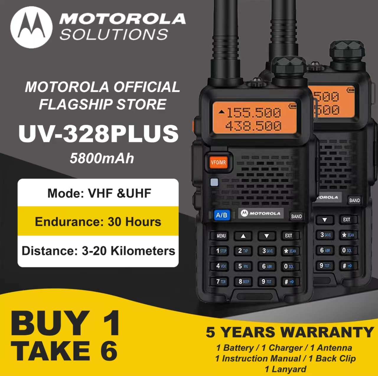 motorola walkie talkie long range handheld High-Power UHF VHF frequency ...