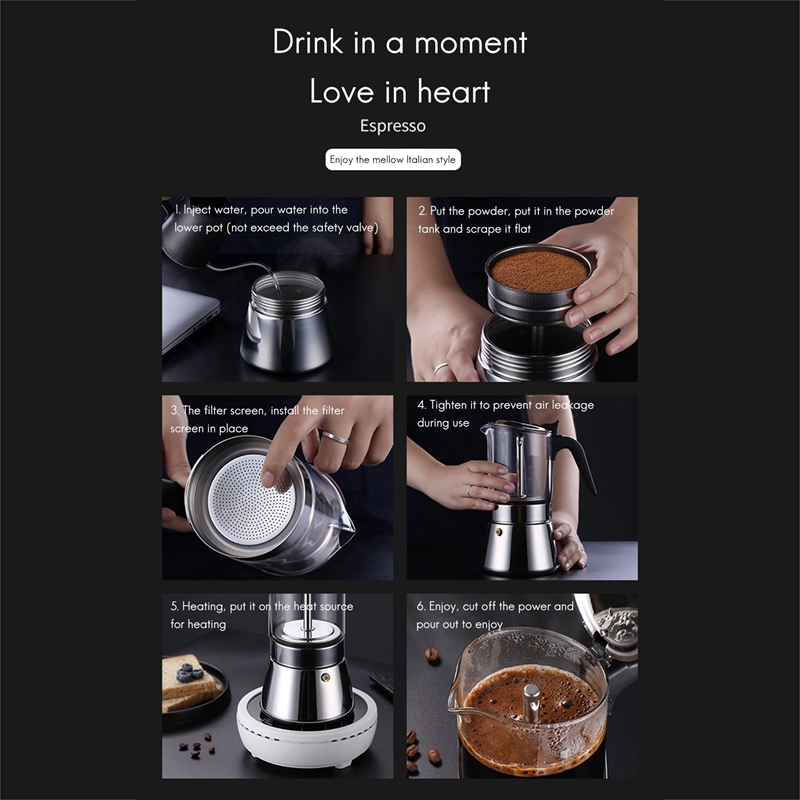 Moka Pot-Espresso Maker, Glass & Stainless Steel Moka Pot,Stove Top ...