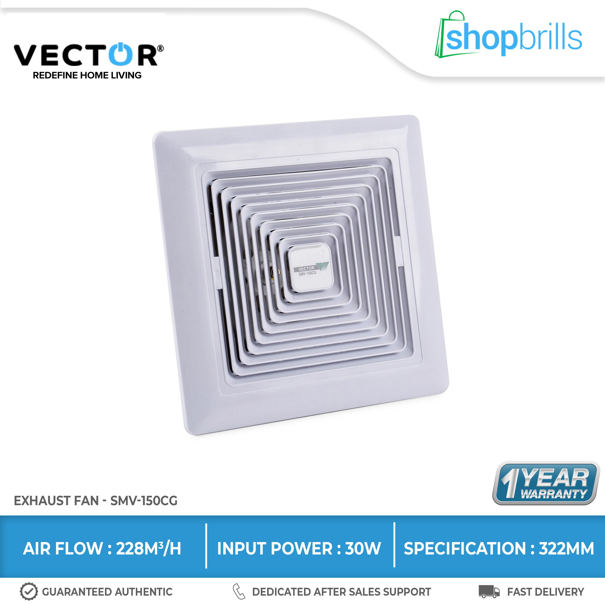 Vector SMV-150CG 6" Ceiling Cassette Exhaust Fan (White)[ShopBrills ...