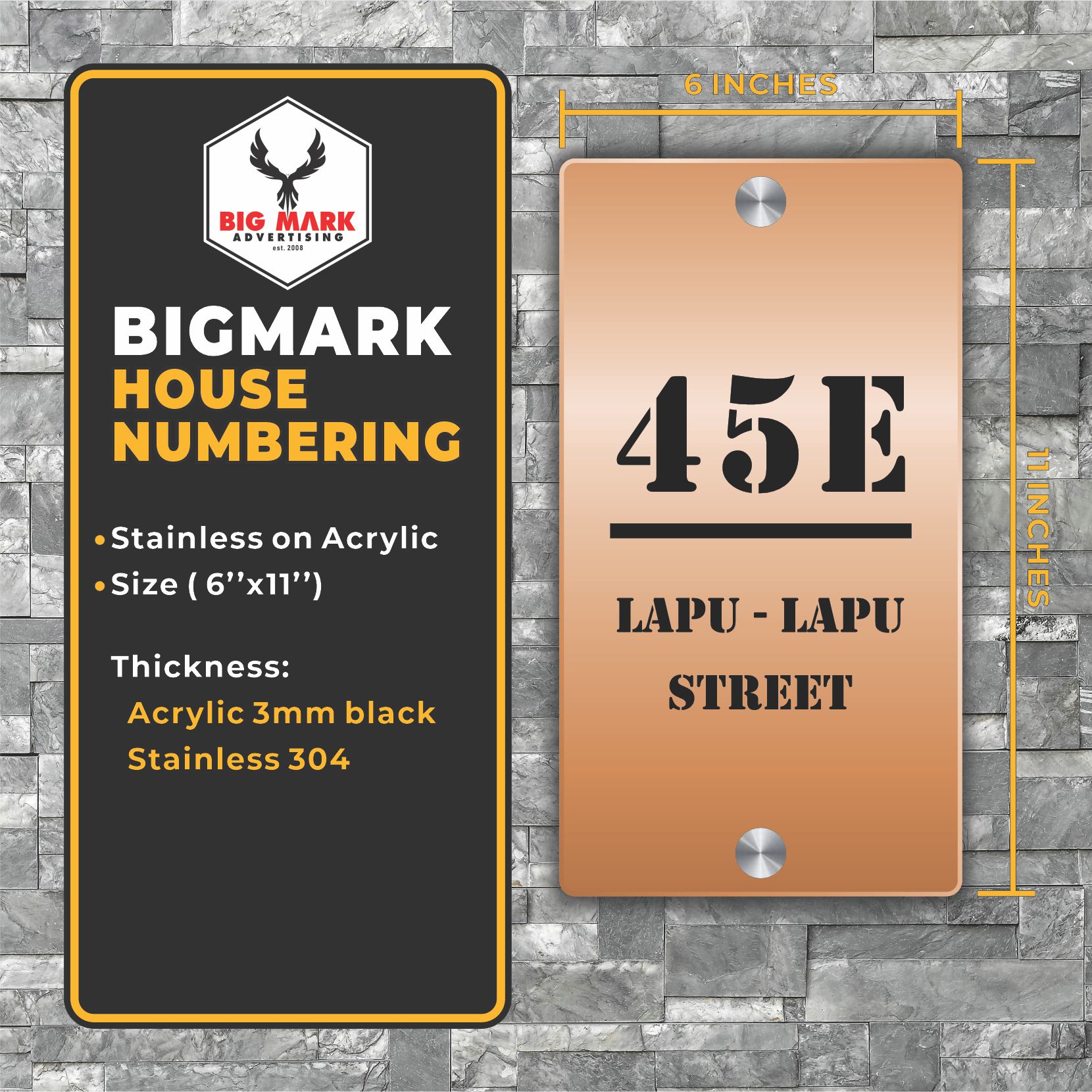 (DESIGN A) LASER-CUT STAINLESS PERSONALIZED HOUSE NUMBER PLATE/HOME ...