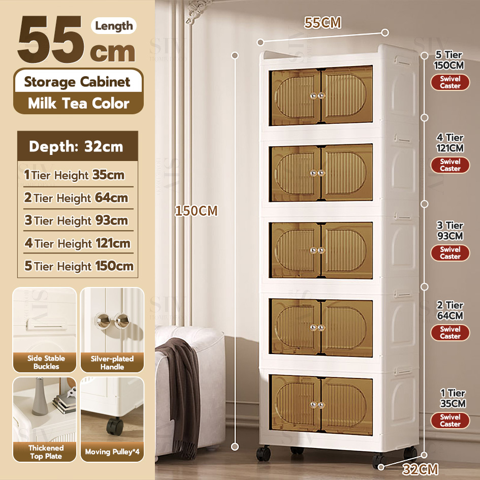 SIV 55-60cm(W) 2/3/4/5 Layers Foldable Storage Cabinet DoubleDoors StorageBox Stackable ...
