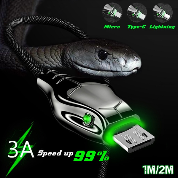 5A Android Fast Charging Cable Black Mamba Snake-shaped Design LED ...