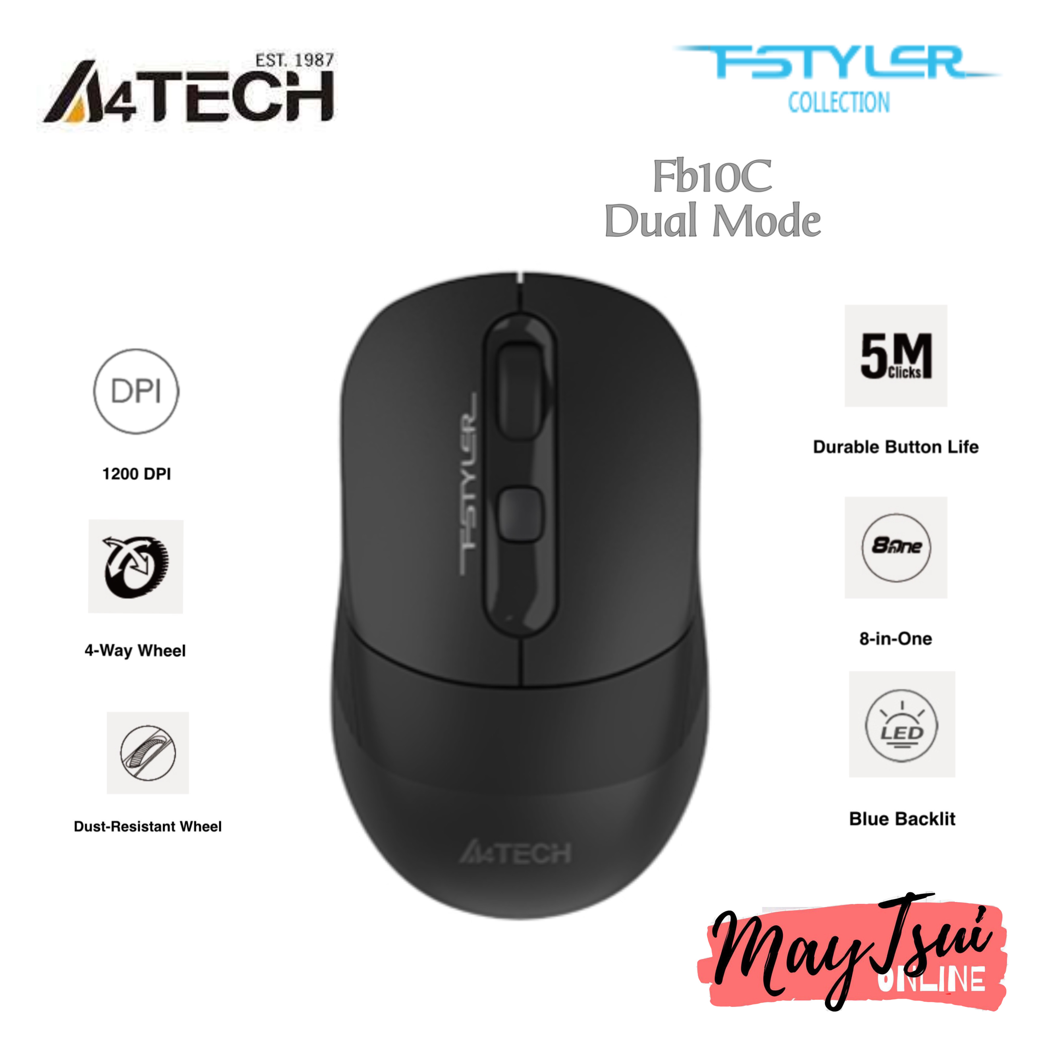 A4TECH FSTYLER FB10C Dual Mode Rechargeable Bluetooth Wireless Mouse ...