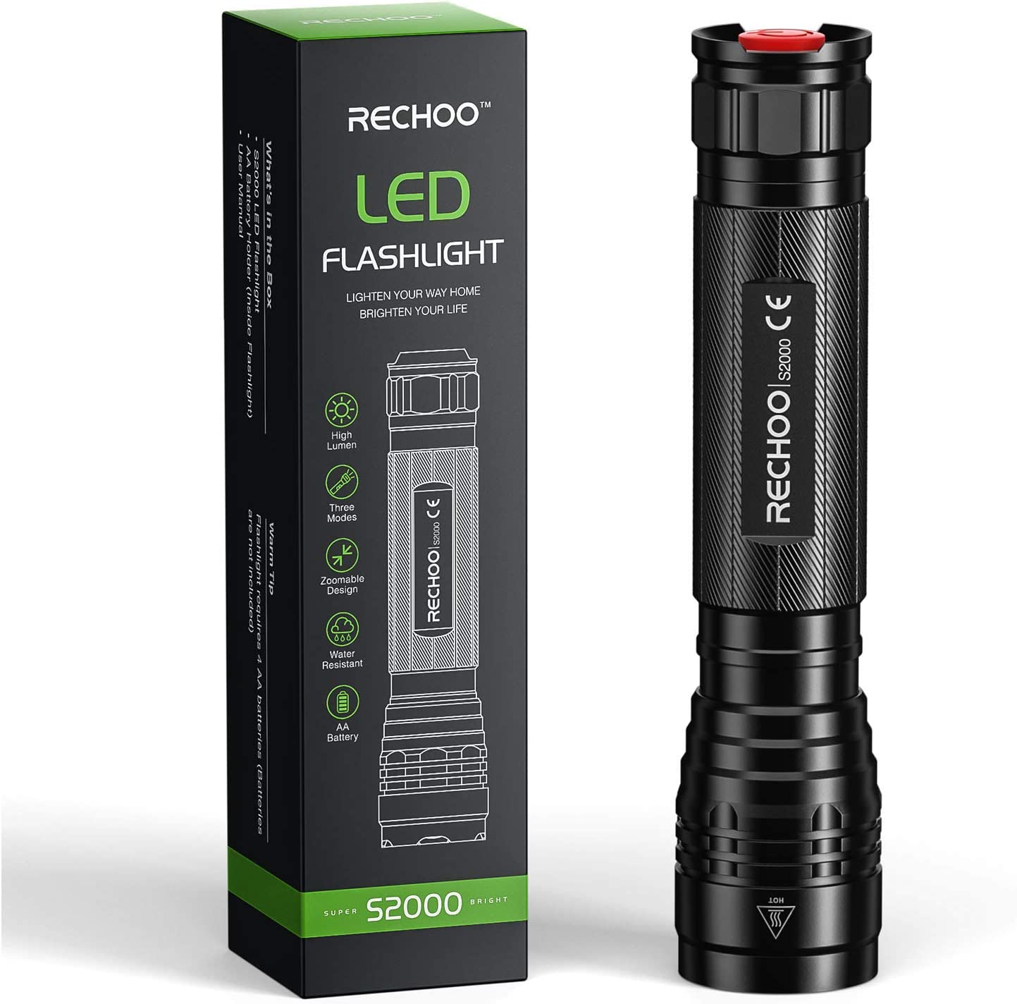 Original RECHOO High-Powered LED Flashlight S2000, Upgraded Powerful ...