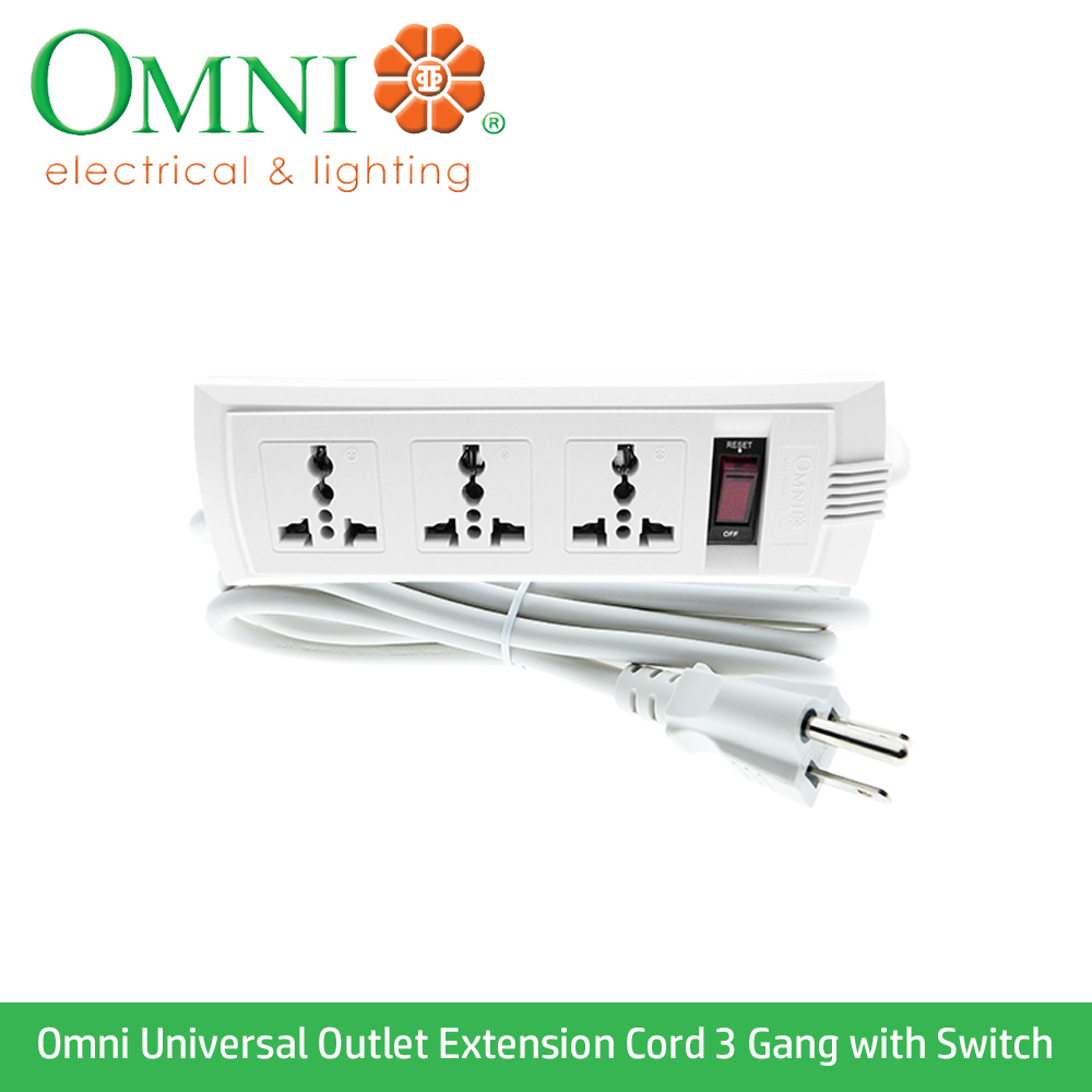 OMNI Universal Outlet Extension Cord 3 Gang with Switch 1.83 Meter Cord ...