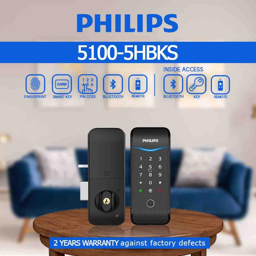 Philips 5100-5HBKS rim type smart lock - fingerprint digital door lock ...