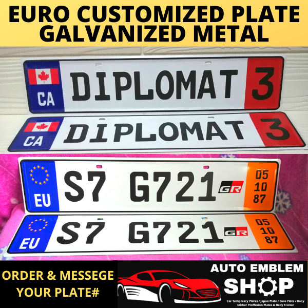 EURO CAR CUSTOMIZED PLATE / GALVANIZED METAL STICKER EMBOSSED / 1PC OR ...
