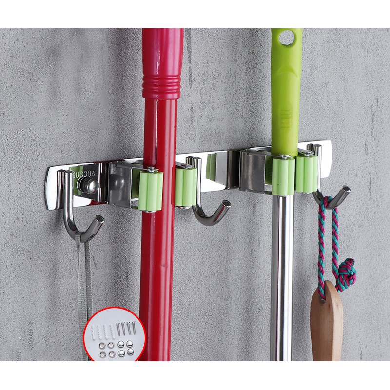 304 Stainless Steel Mop Holder Shower Hook Wall Hanging Rack Punching ...
