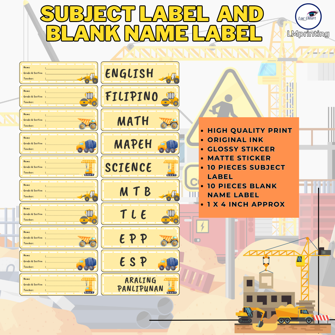 LUCSMART fast shipping - CONSTRUCTION THEMED STICKER LABEL AND NAME ...