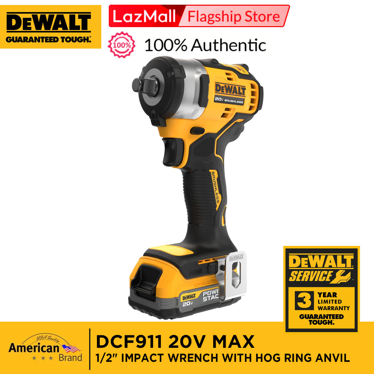 DeWalt DCF911N -B1 Brushless Cordless Impact Wrench 20V Max Li-Ion DCF911 ( Bare Tool Only ...