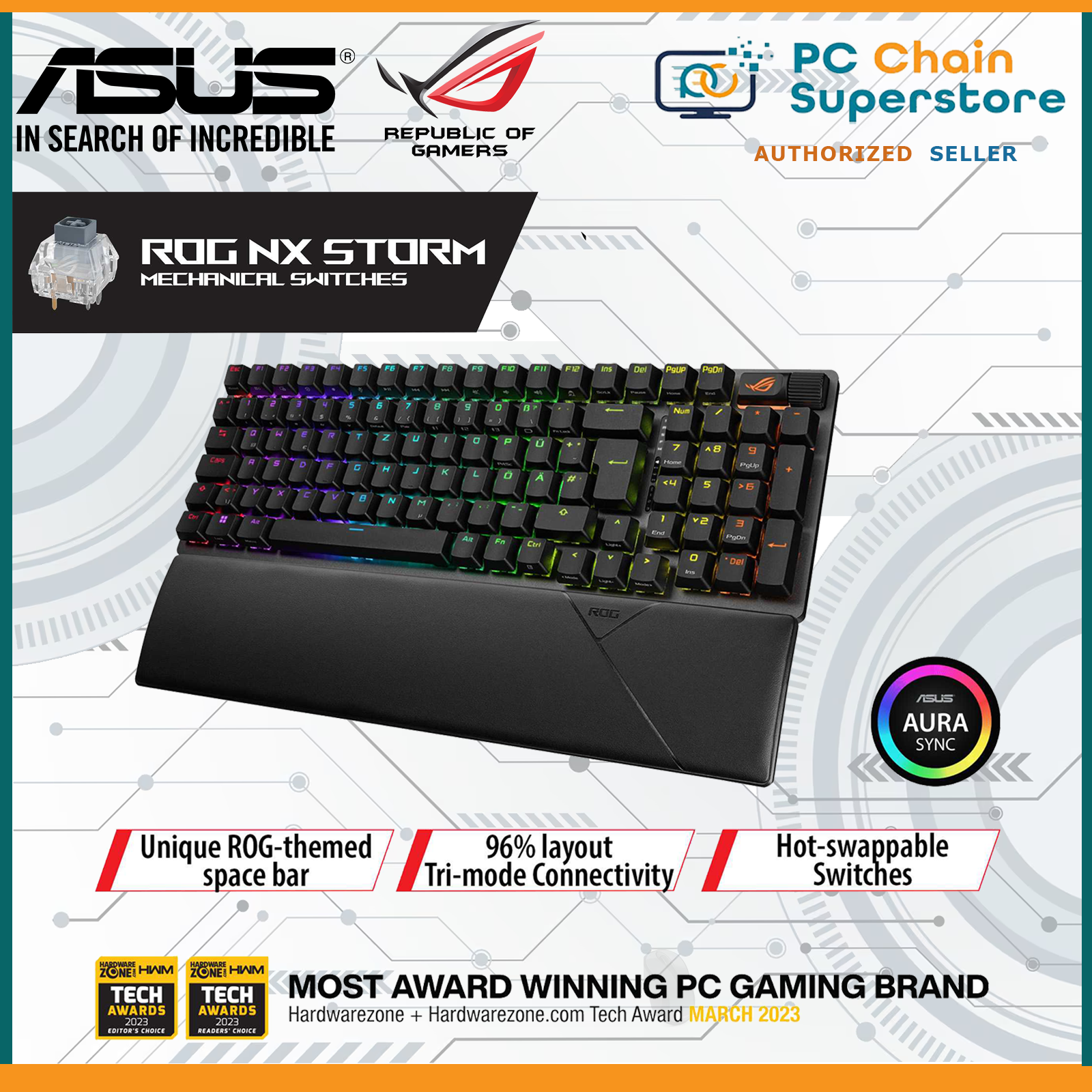 ASUS ROG Strix Scope II 96 Wireless Gaming Keyboard, Tri-Mode ...