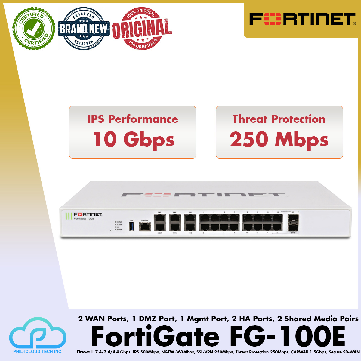 Fortinet FortiGate FG-100E Firewall - 2 WAN Ports, 1 DMZ Port, 1 Mgmt ...