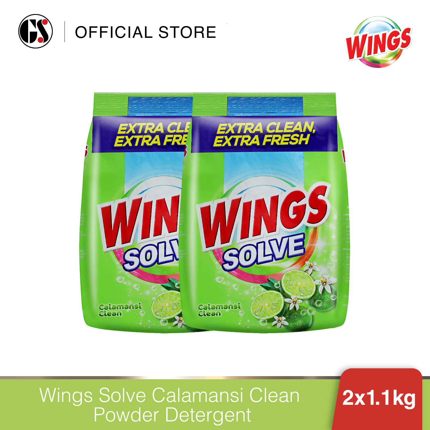 Wings Solve Calamansi Clean Powder Detergent 1.1kg Set of 2 | Lazada PH