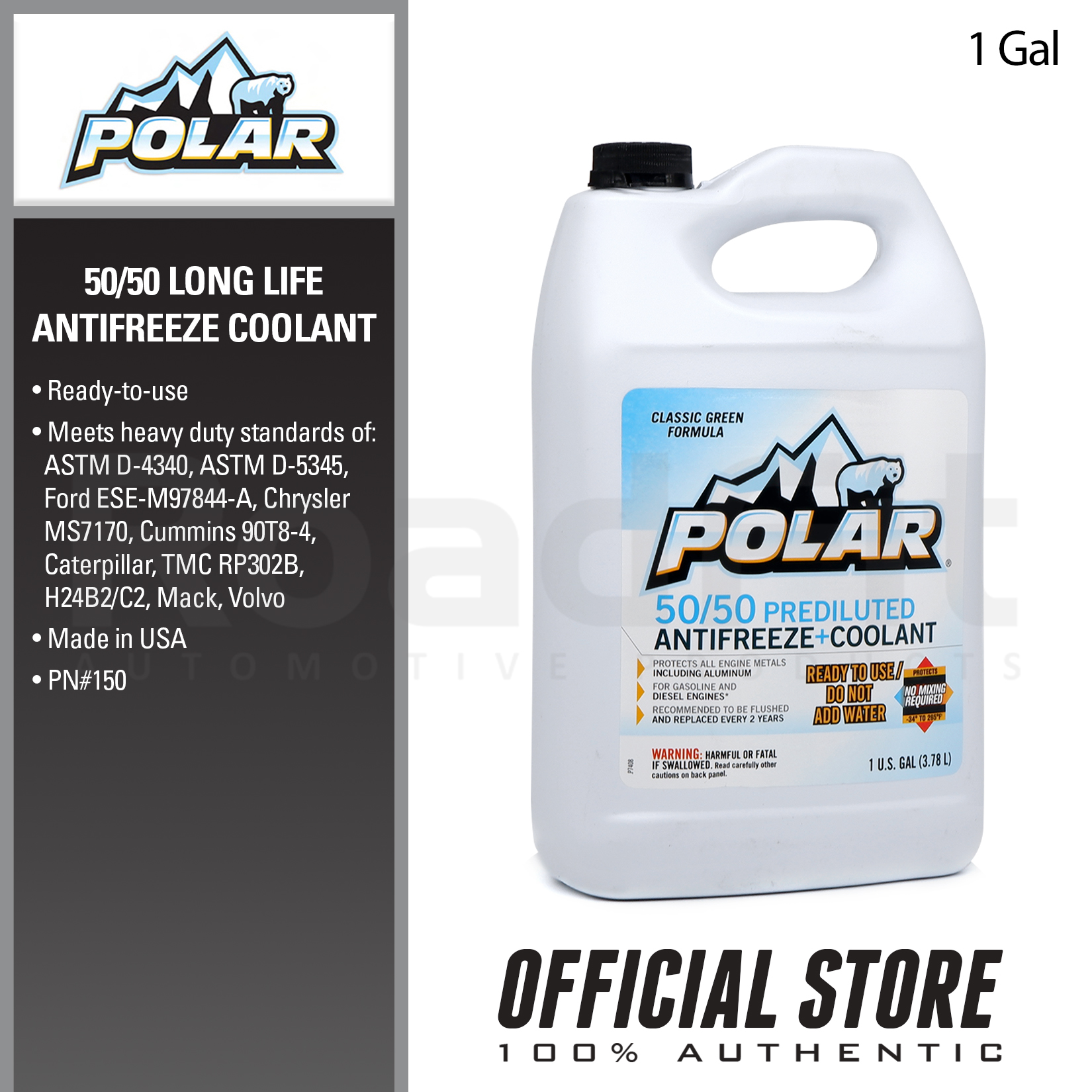 Polar 50/50 Long Life Ready to Use Car Radiator Coolant 1gal (3.785L ...