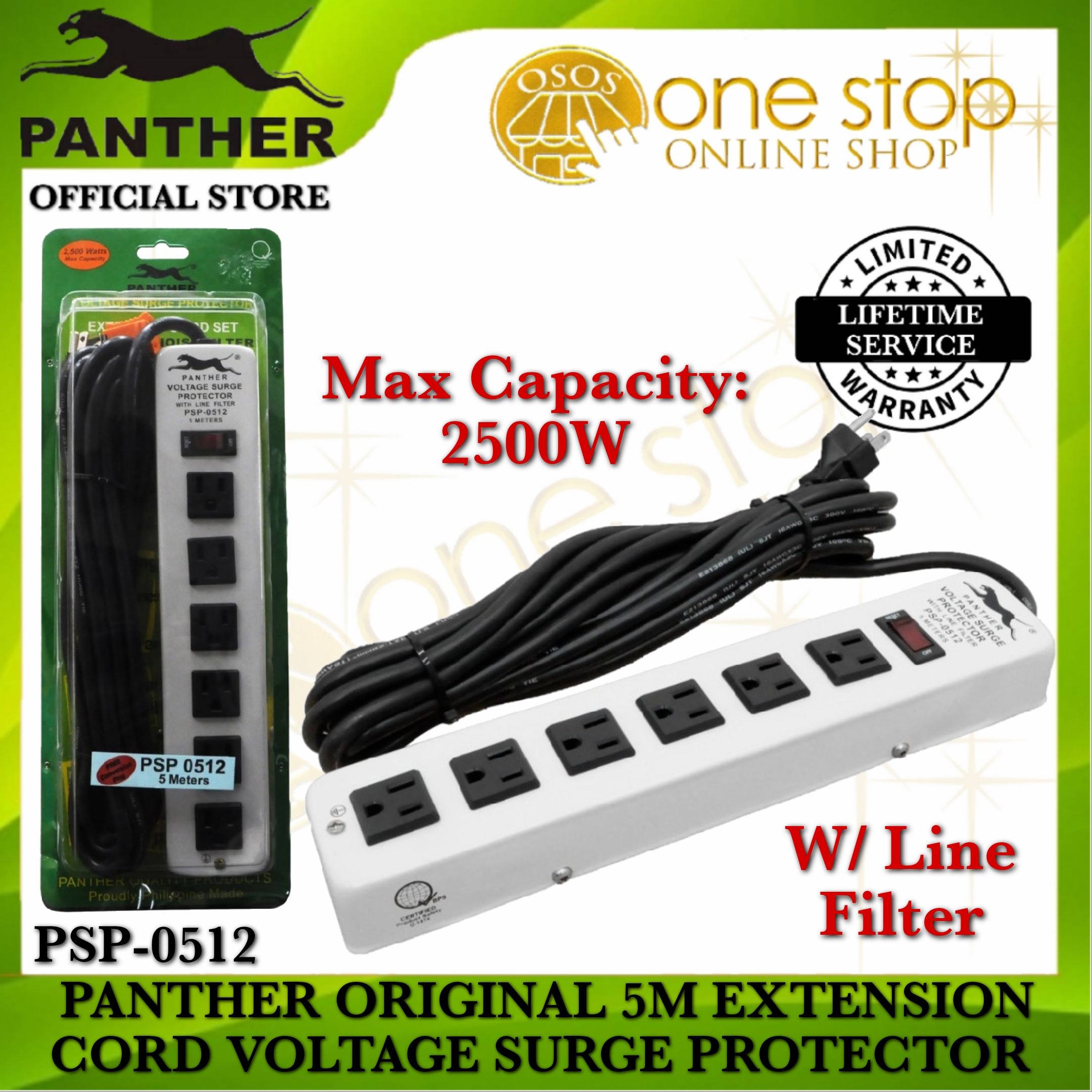 Panther Original Power Extension Cord Cable Wire with Voltage Surge ...