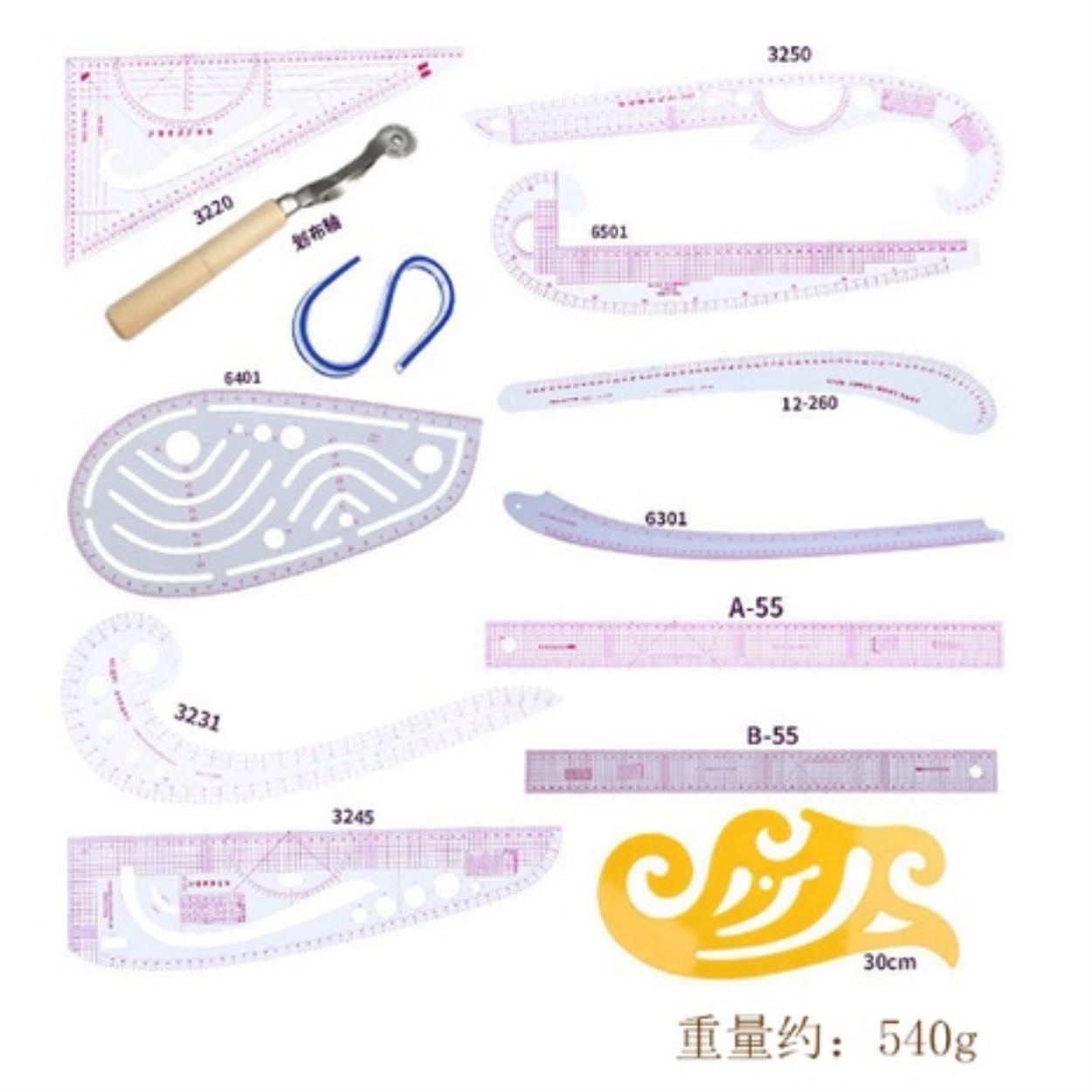 7/8/13/19 tailor measuring set sewing drawing ruler sleeve arm French ...