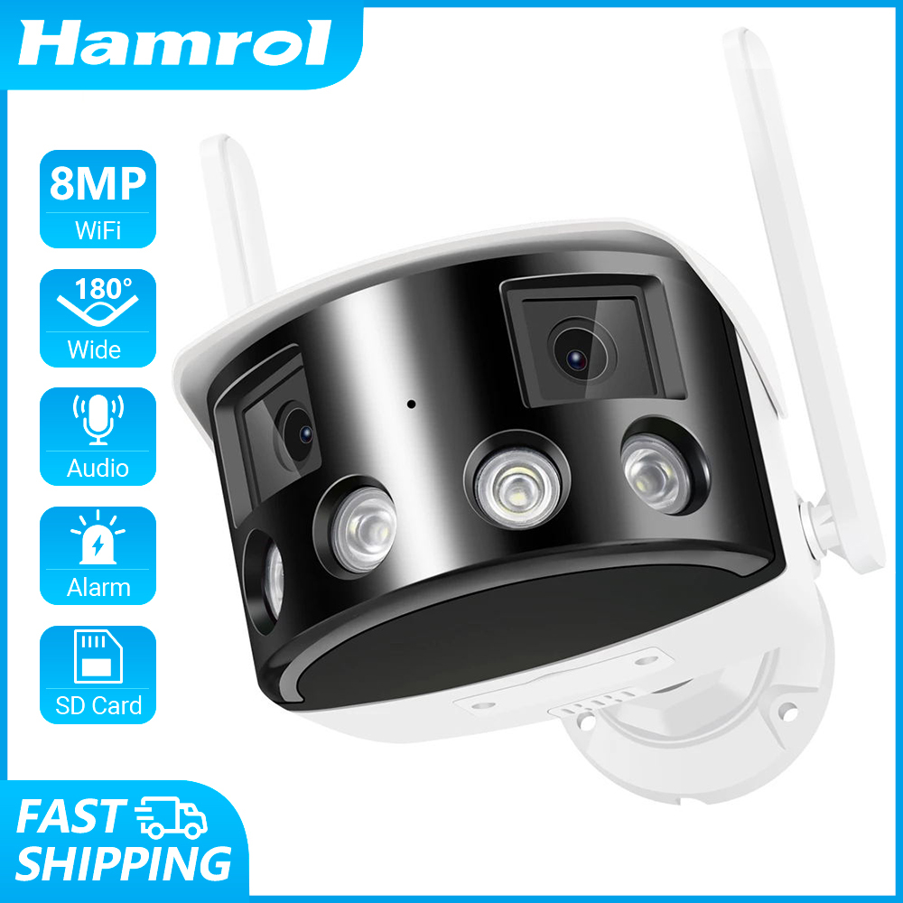 Hamrol 8MP 4K Ultra HD 180 wide angle Dual Lens Wifi Camera Ai Human ...