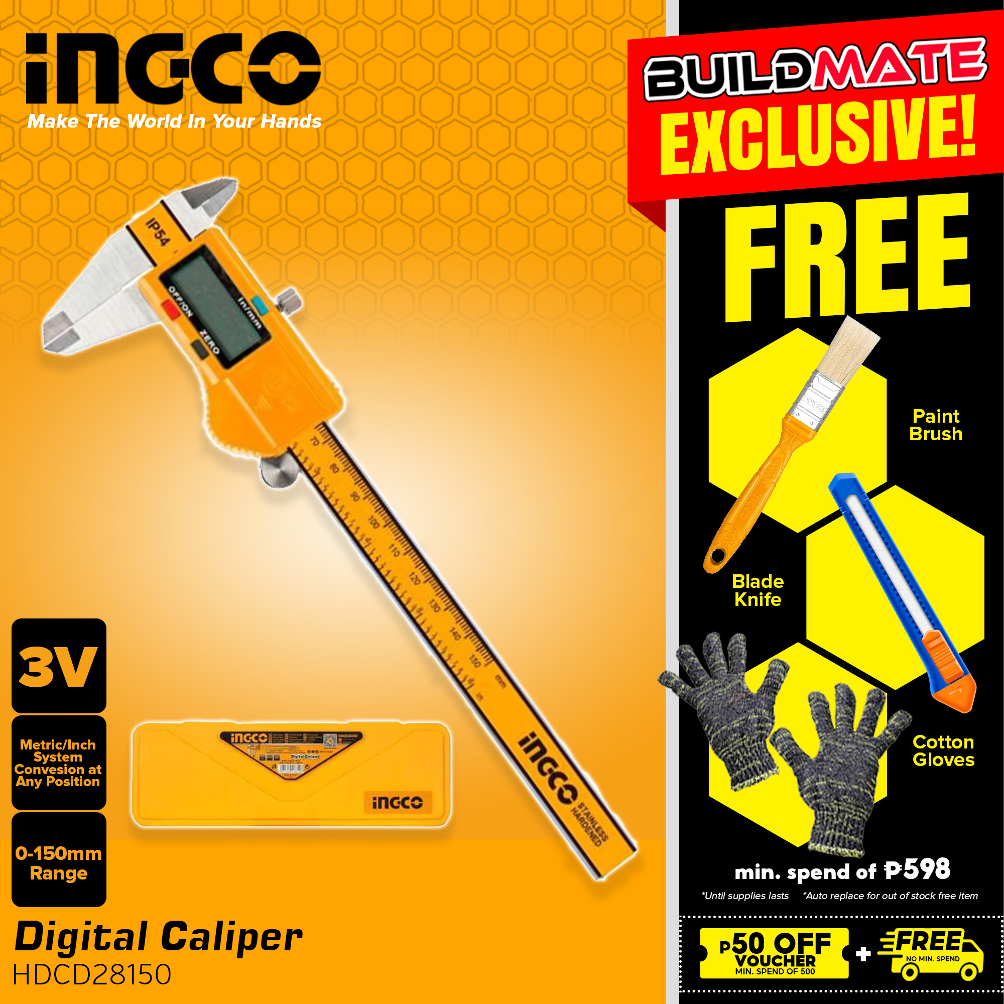 INGCO Digital Caliper 150mm 3V HDCD28150 •BUILDMATE• IHT | Lazada PH