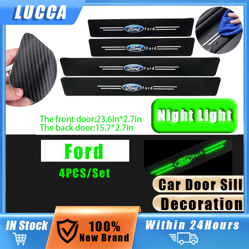 4pcs/set Ford Carbon Fiber Fluorescent Material Car Side Step Door Sill ...