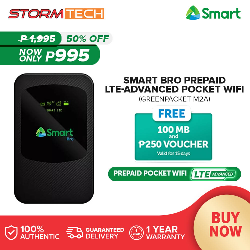Smart Bro Prepaid LTE Advance Pocket WiFi (Greenpacket M2A) with FREE 100MB and P250 Voucher ...