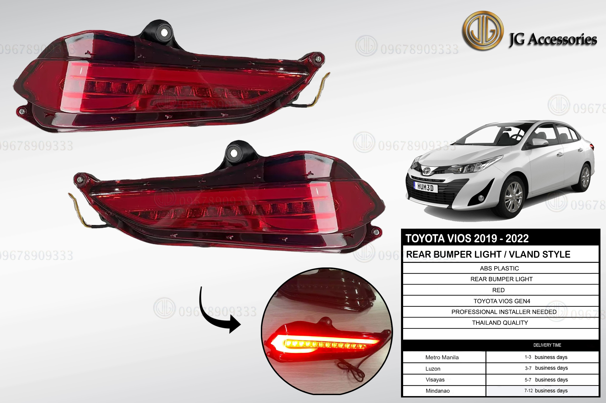 TOYOTA VIOS GEN 4 2019 2020 2021 REAR BUMPER LIGHT RBL WATER PROOF / 3 ...