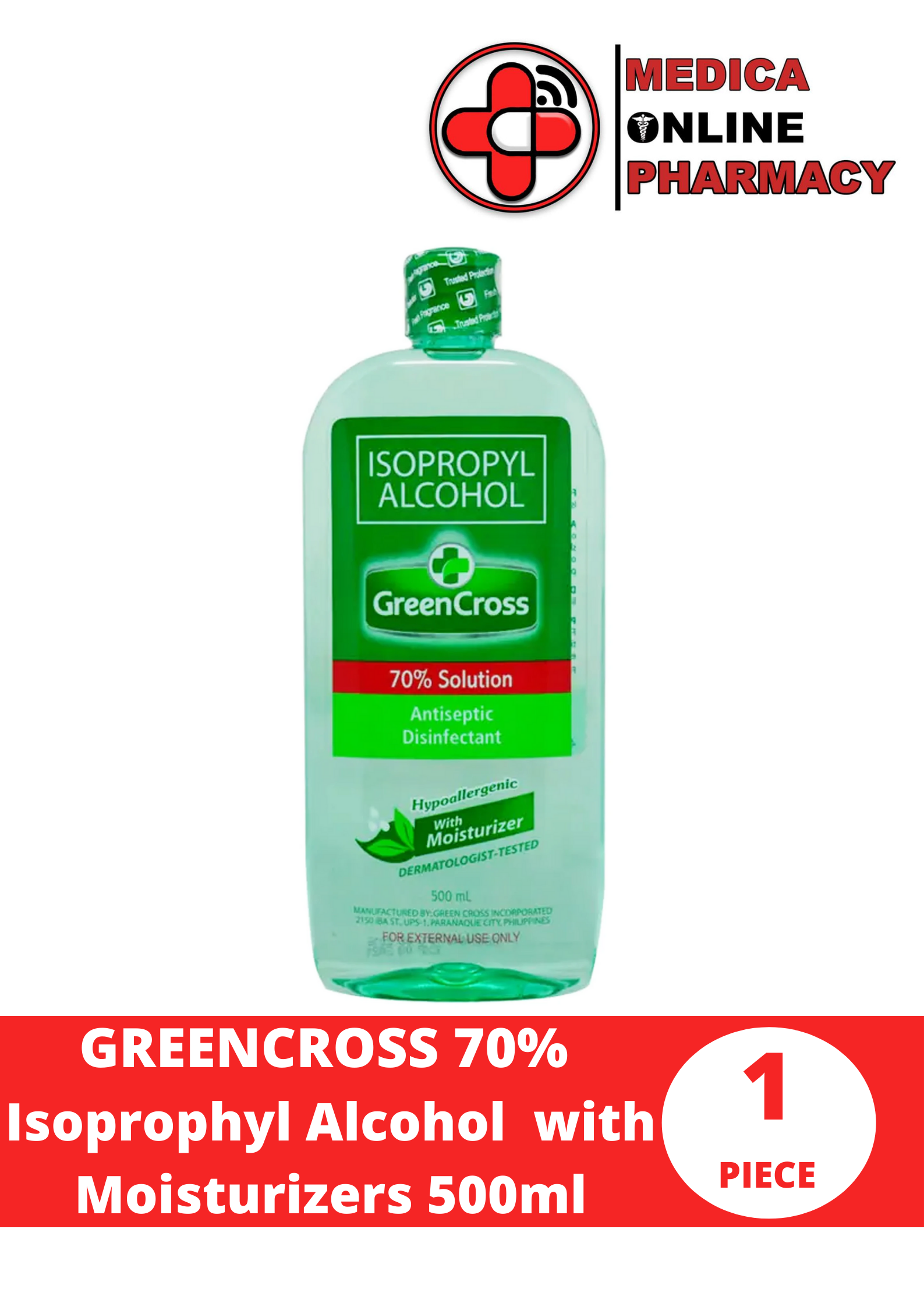 GREENCROSS 70% Isoprophyl Alcohol Hypoallergenic with Moisturizers ...