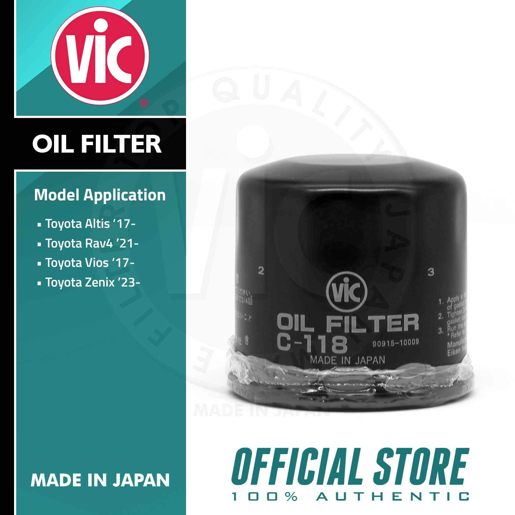 VIC Oil Filter C-118 for Toyota Altis 17-, Rav-4 A25A-FXS 21-, Vios 17 ...