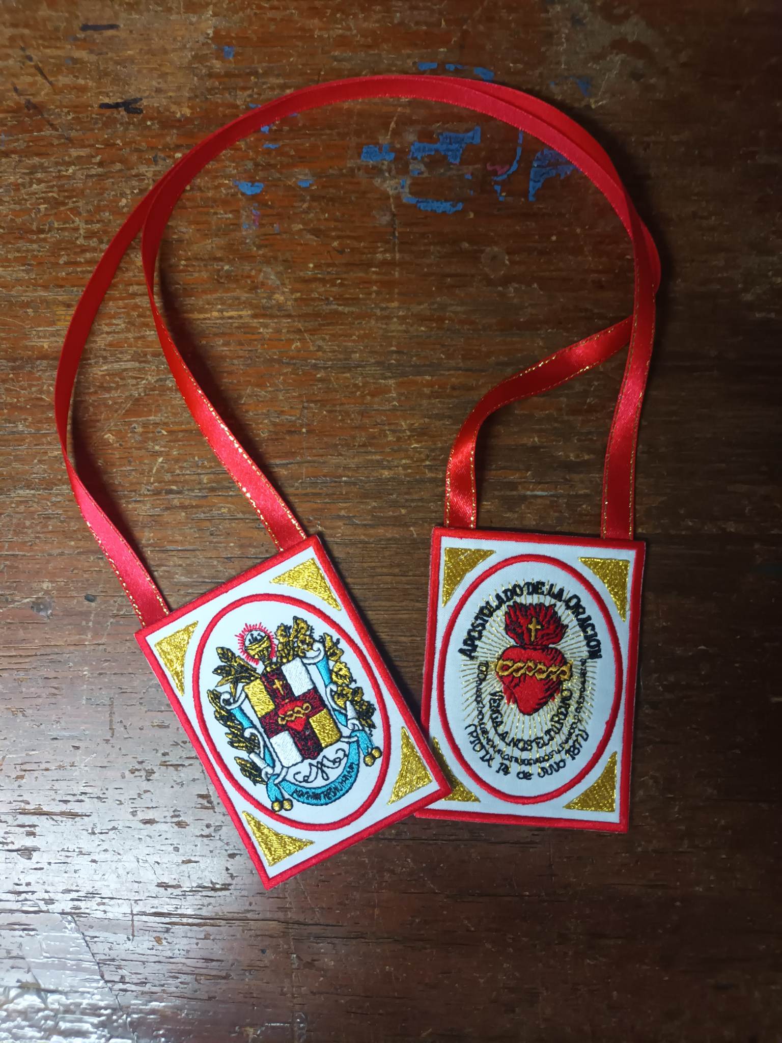 Premium GOLD embro Red Scapular devotion Sacred Heart of Jesus ...