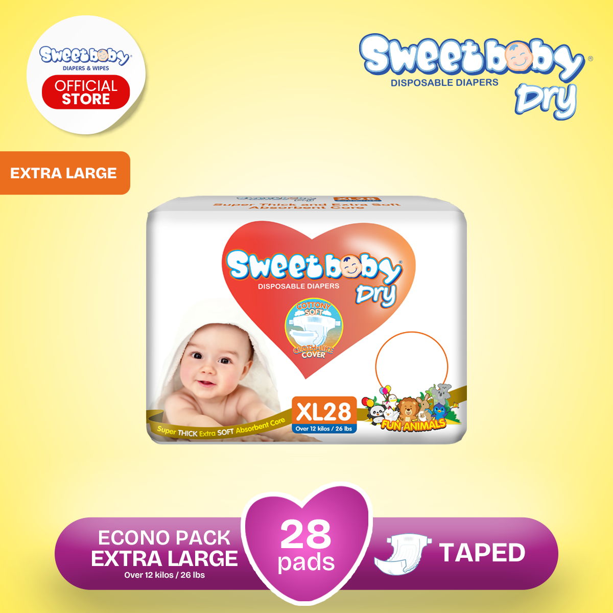 SWEETBABY DRY BABY TAPED DIAPER EXTRA LARGE XL ECONO PACK 28S ...