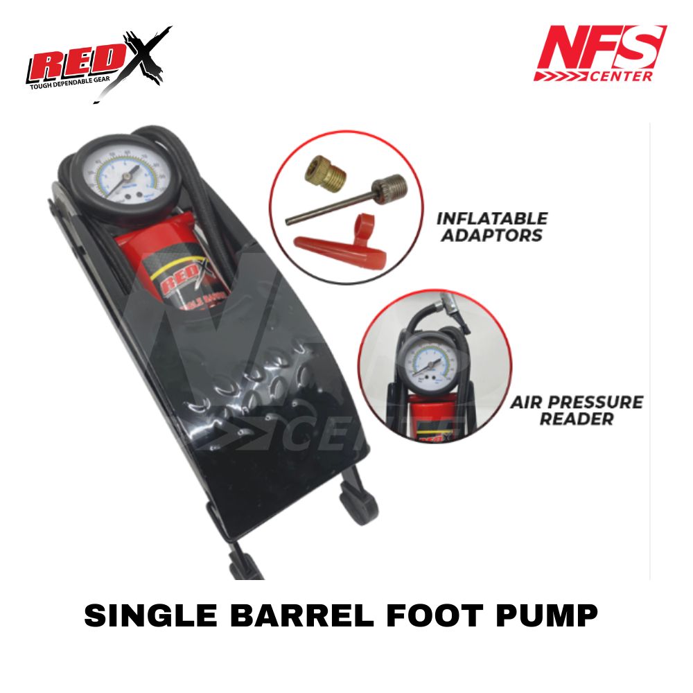 RED X SUPER SERIES HEAVY DUTY METAL SINGLE BARREL FOOT PUMP/Portable ...