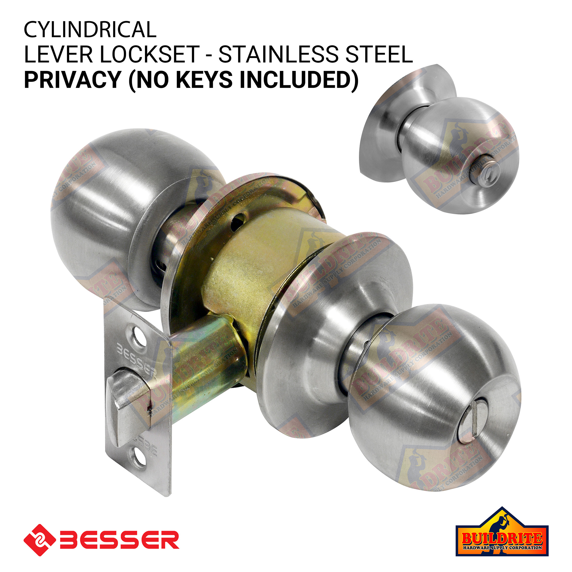 BESSER K5871P CYLINDRICAL DOOR KNOB LOCKSET PRIVACY STAINLESS STEEL ...
