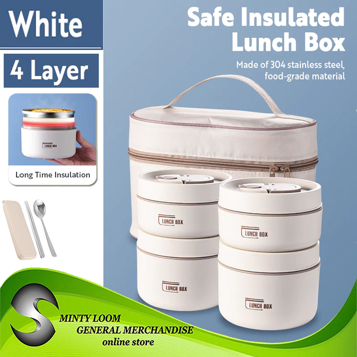 Portable Insulated Lunch Container Set Stackable Bento Lunch Box 304 ...