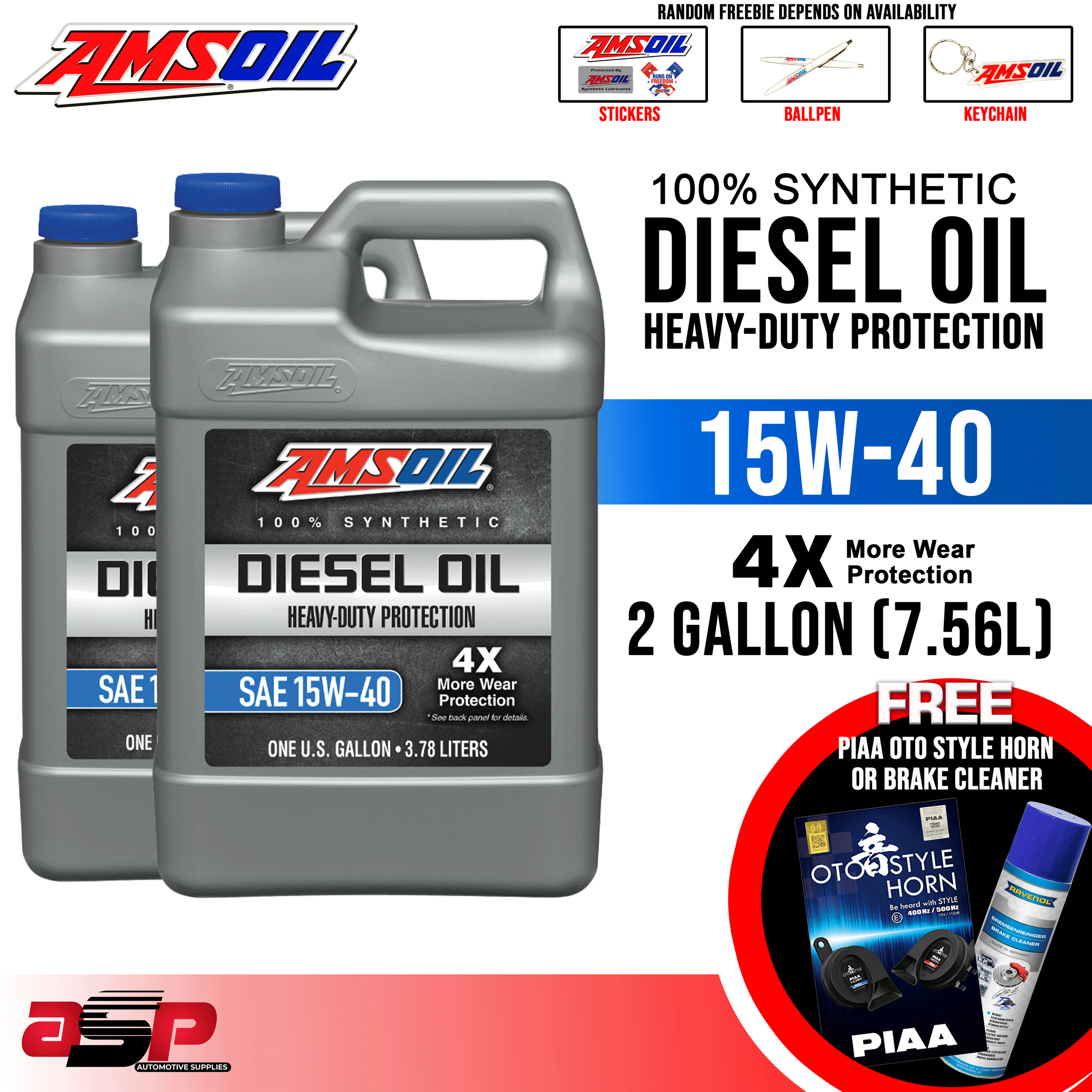 AMSOIL 15w-40 Heavy-Duty 100% Synthetic Diesel Oil 8 Quarts (7.57L ...