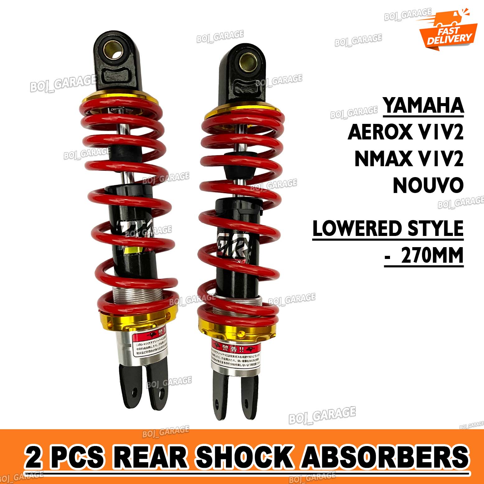 2 PCS SET REAR RED SHOCK 270MM LOWERED STYLE AEROX V1 V2 NMAX V1 V2 NOUVO STYLE PLUG AND PLAY ...