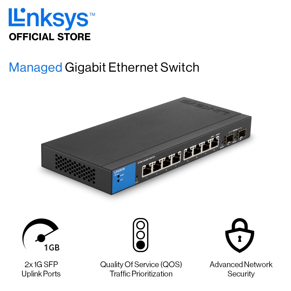 LINKSYS BUSINESS 8-PORT MANAGED GIGABIT ETHERNET SWITCH WITH 2 1 GB SFP ...