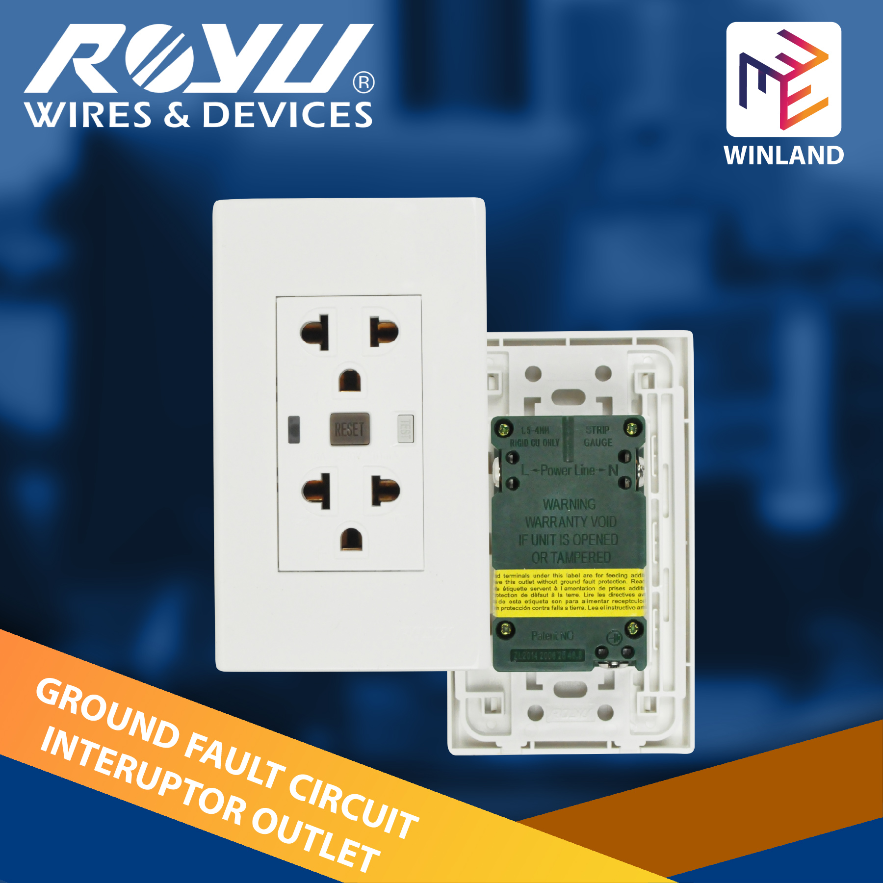 ROYU by Winland Wide Series GFCI Duplex Receptacle Outlet Set (16A ...