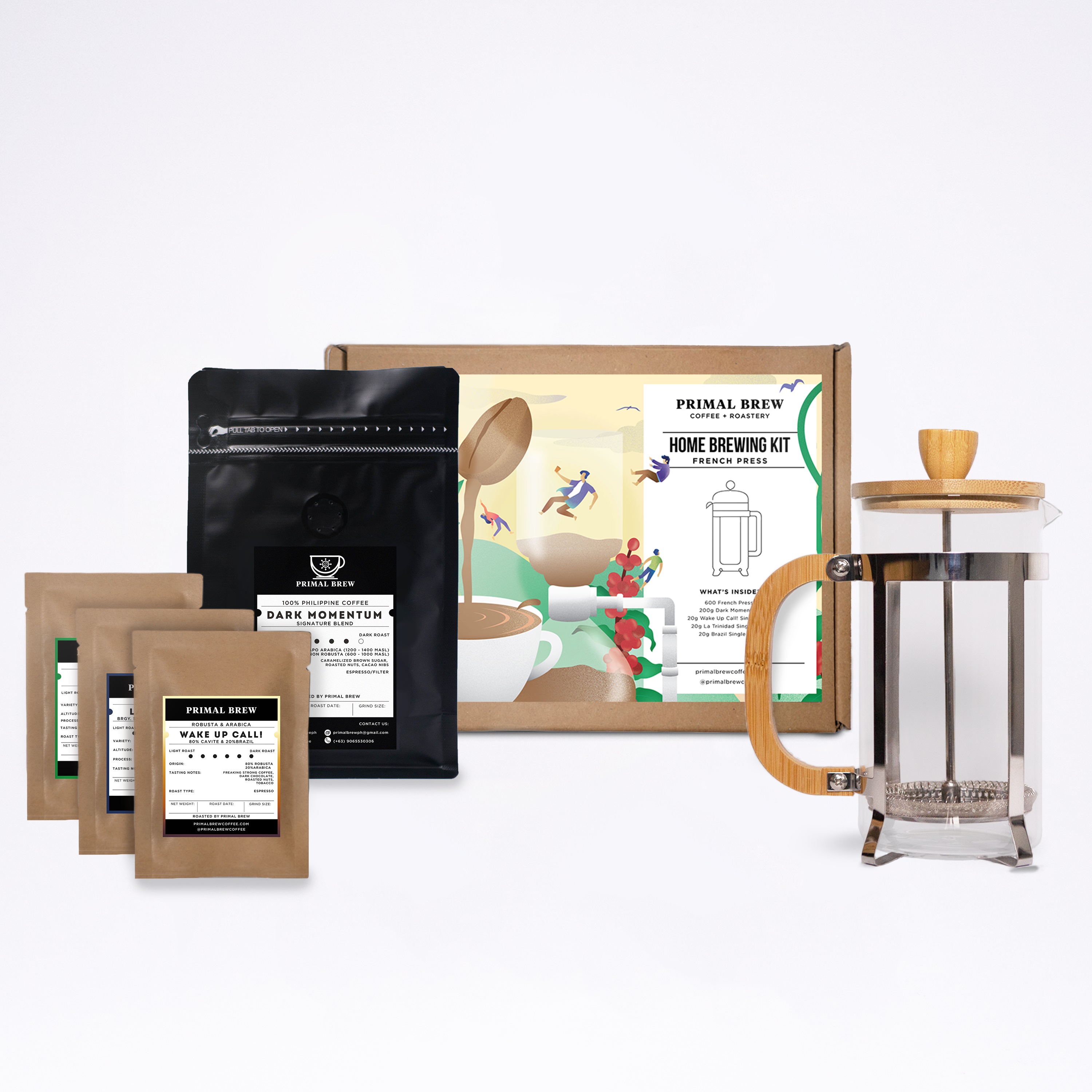 Primal Brew 350ml/600ml French Press Kit with Roasted Coffee | Lazada PH
