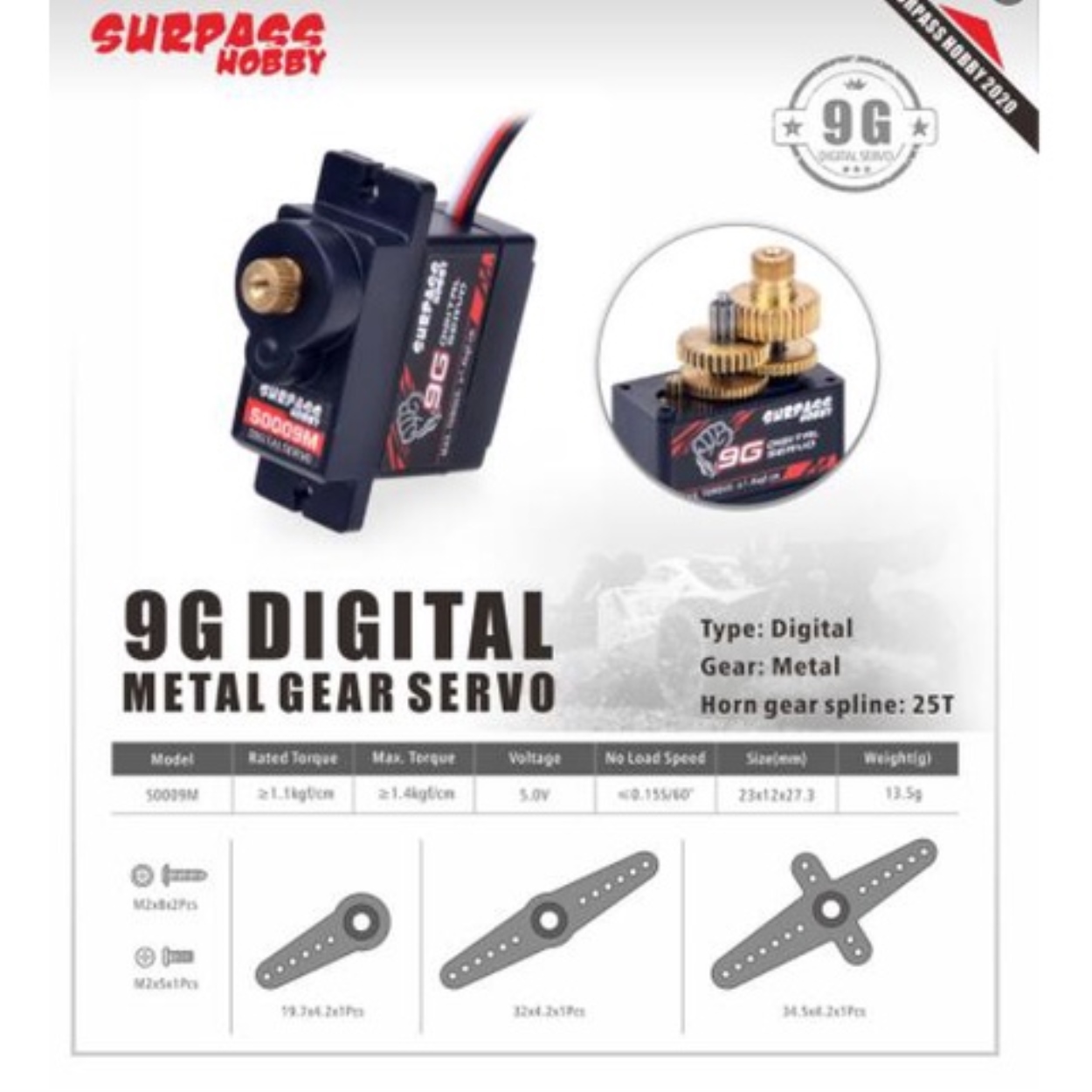SURPASS Hobby Servo RC 1/10 High Speed Metal Gears Mini Servomotor 9g ...