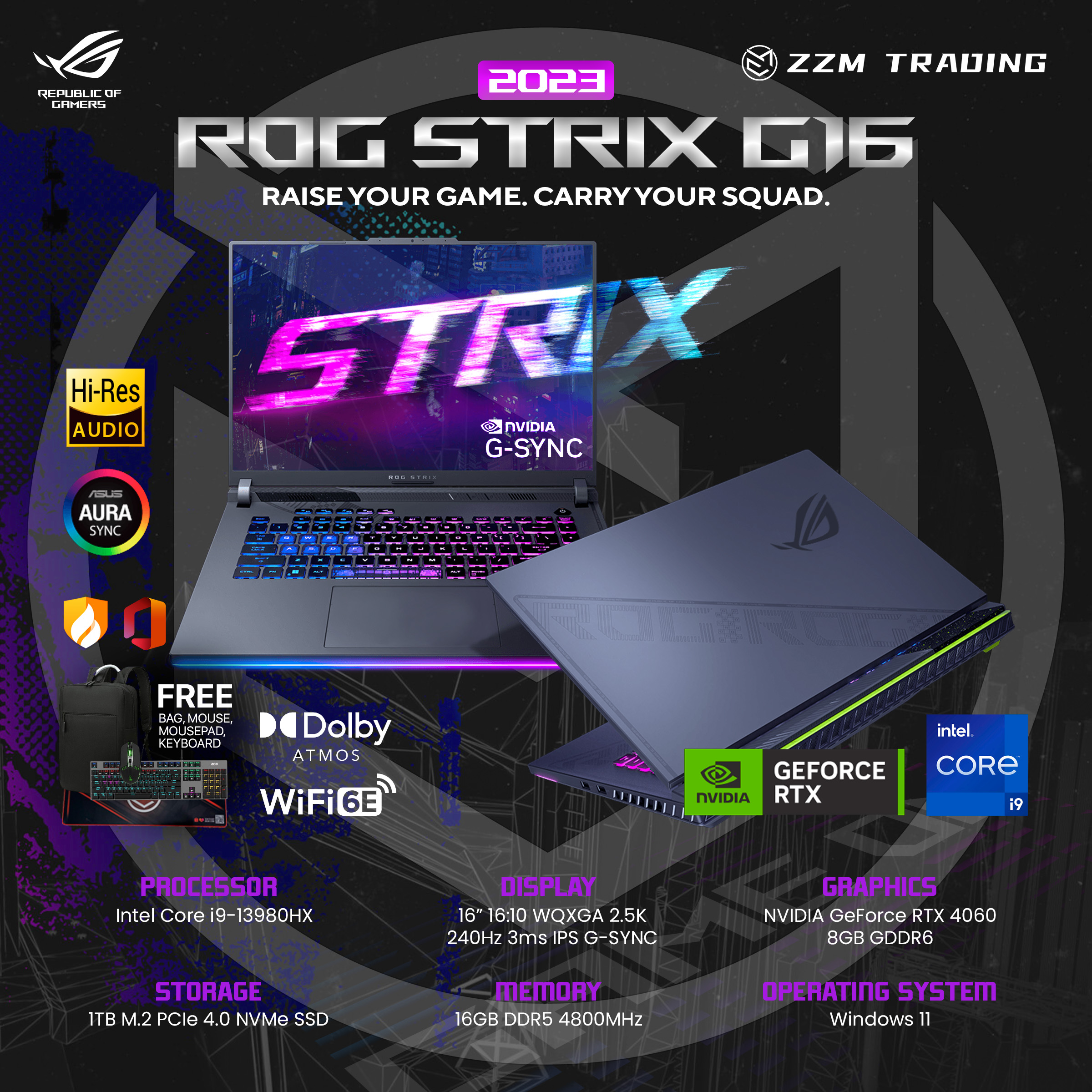 ASUS ROG Strix G16/G18 G614 2023 Intel Core i7/i9 RTX4060/RTX4070 16" QHD 240Hz 16GB RAM 1TB SSD ...