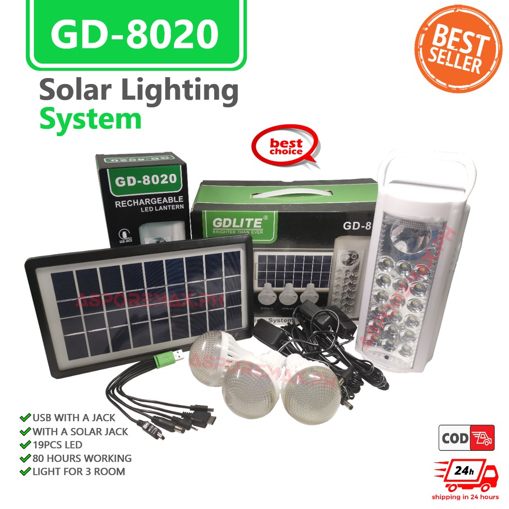 GDLITE Solar Lighting System (white)with three bulbs GD-8020 | Lazada PH