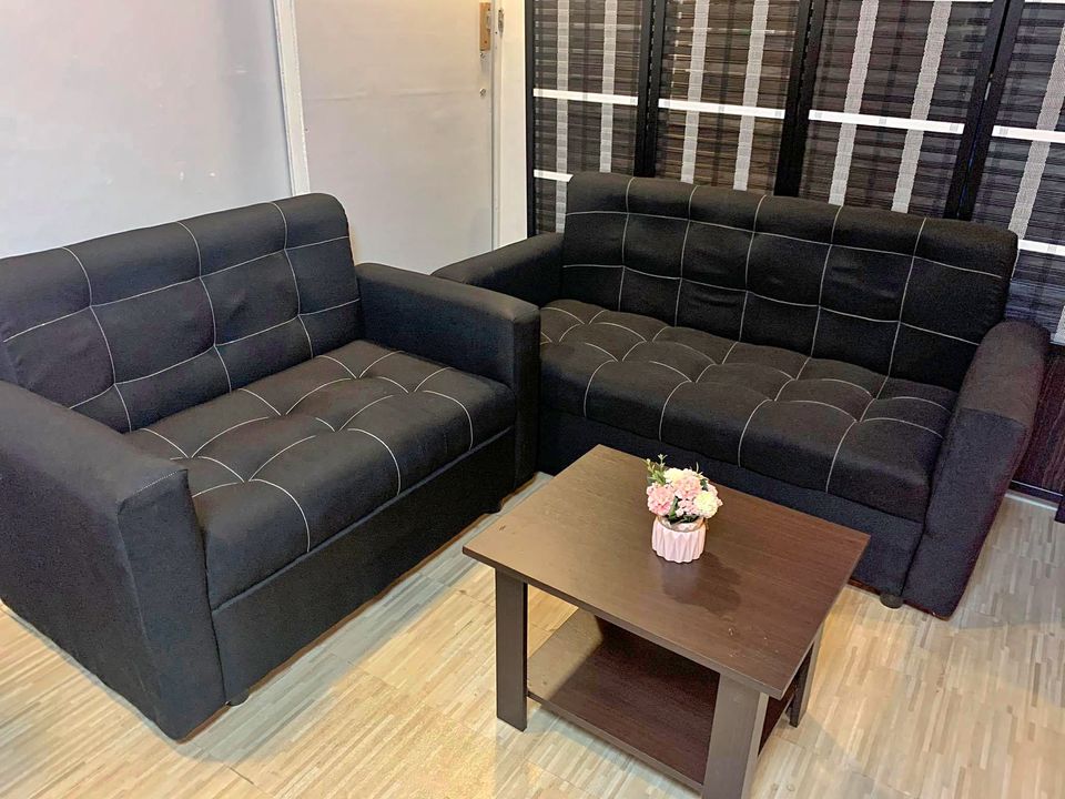 ERIKA SALA SET BLACK FABRIC 3 SEATER & 2 SEATER WITH WOOD TABLE | Lazada PH