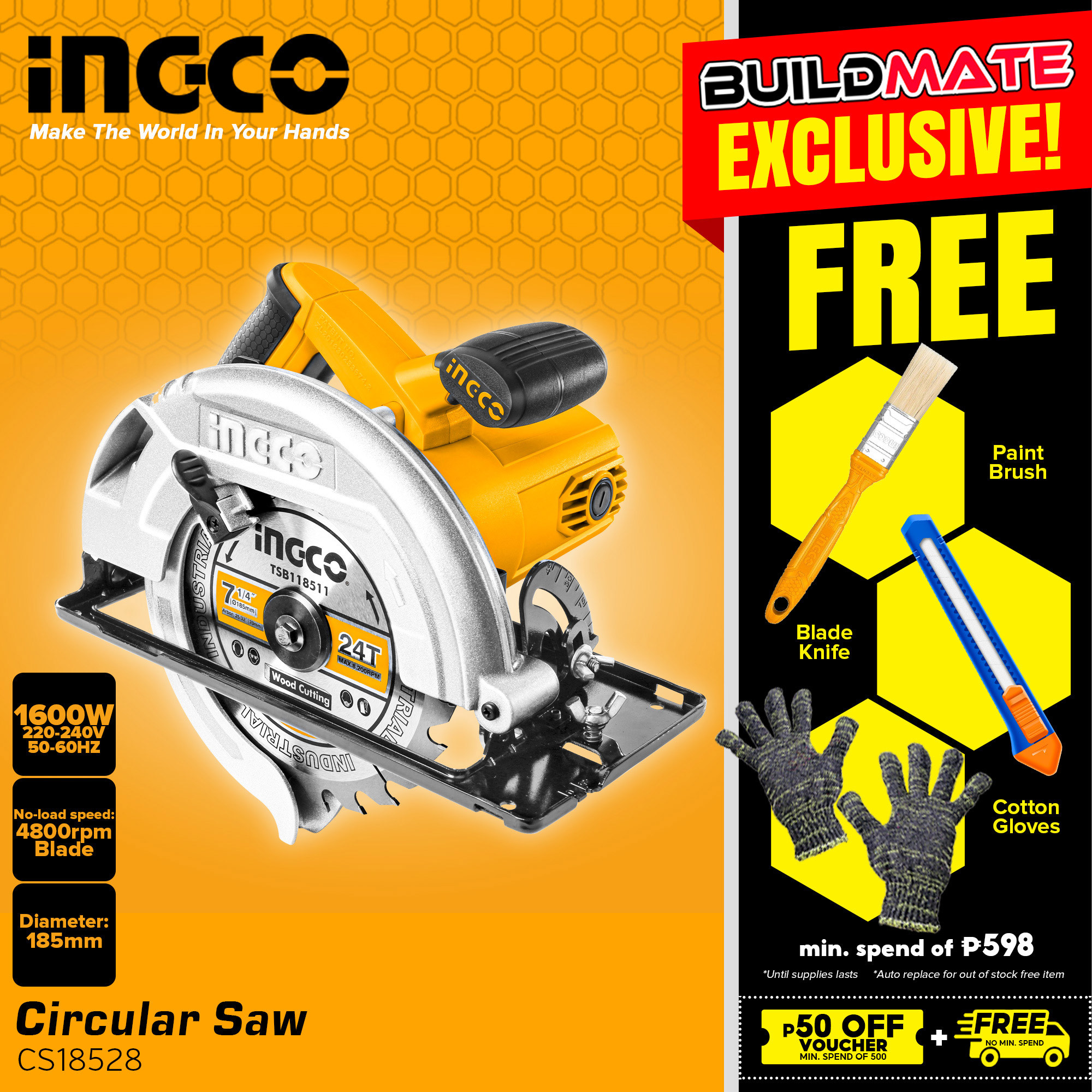 INGCO Circular Saw 7-14" 1400W 1600W Wood Cutting Power Saws Cutting ...