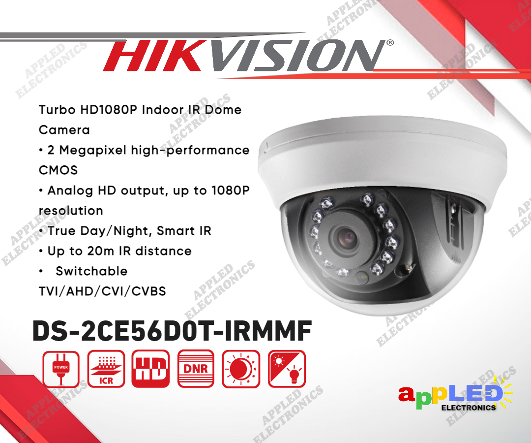 Hikvision DS-2CE56D0T-IRMMF 2MP 1080P Dome Analog Infrared CCTV Camera ...