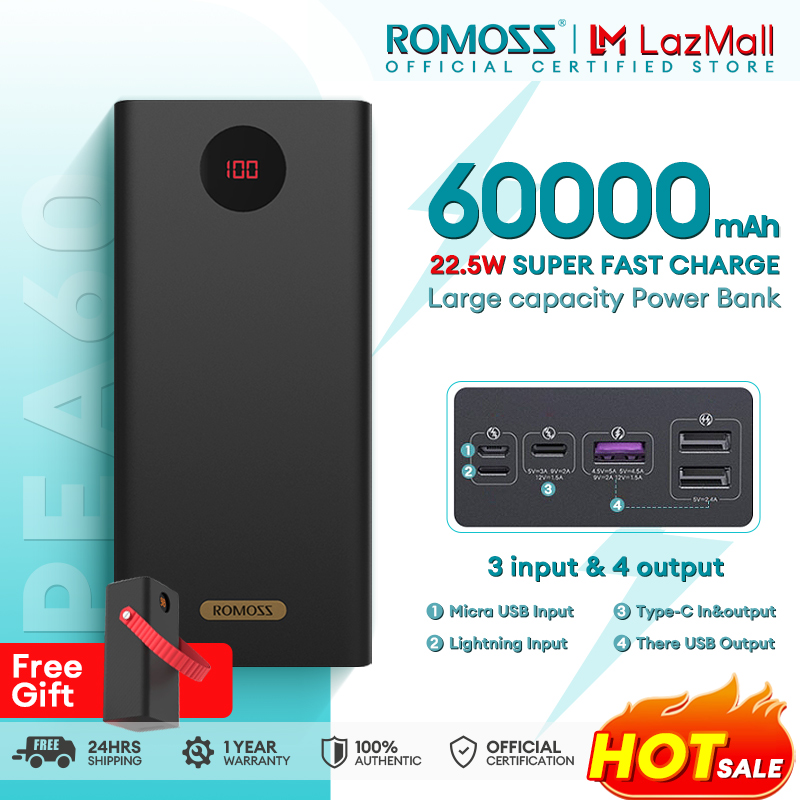 Romoss PEA60 60000mAh original power bank [Micro usb, Lightning, Type-c ...