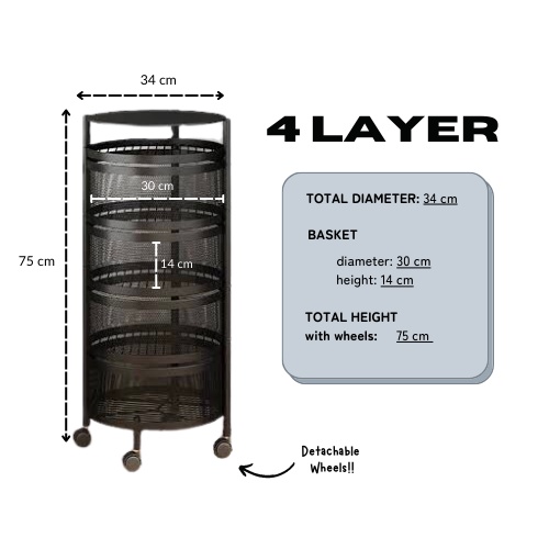 3 4 5 Layer Rotatable Kitchen Utility Trolley Cart Shelf Storage Rack ...